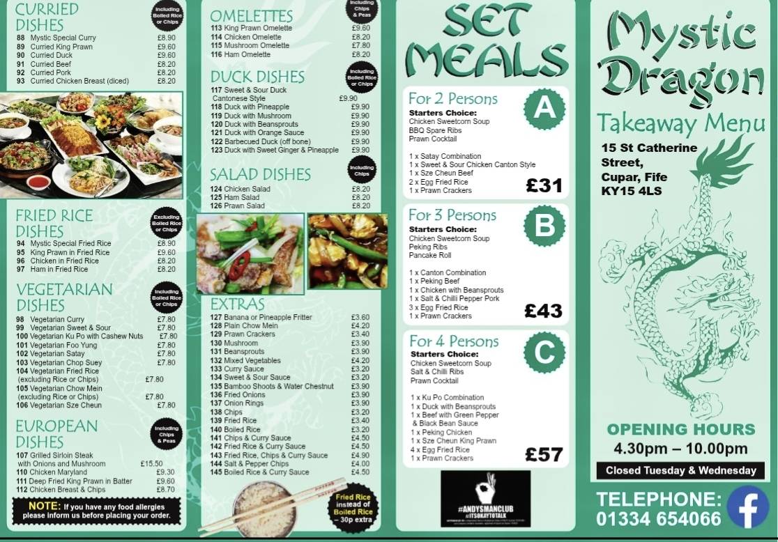 Menu at Mystic Dragon restaurant, Cupar
