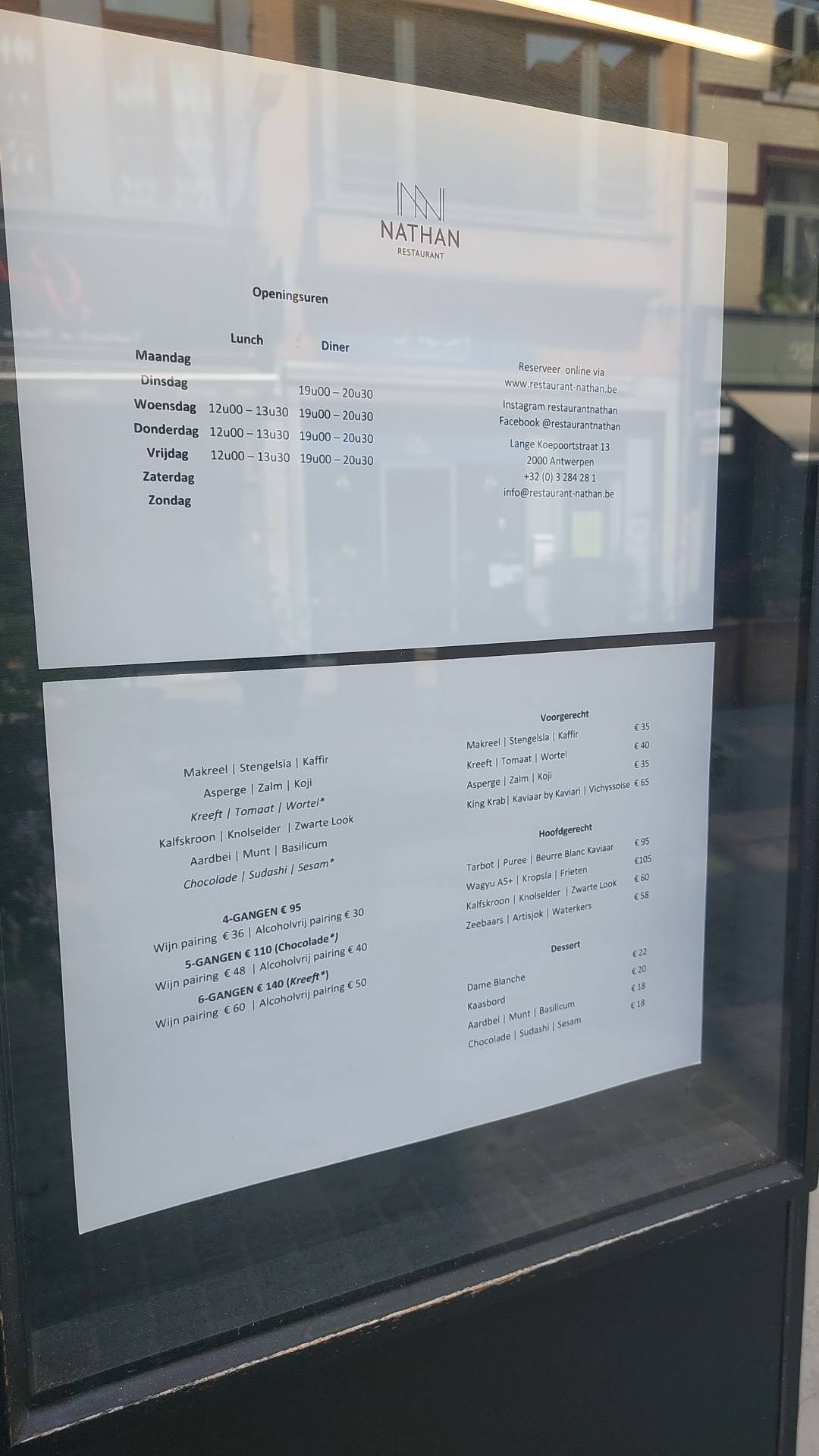 Menu at NATHAN, Antwerp