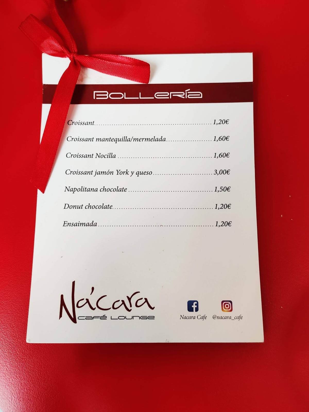 Menu at Nácara Café, Alicante