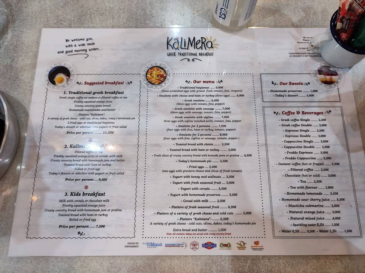 Menu at Kalimera, Nafplion