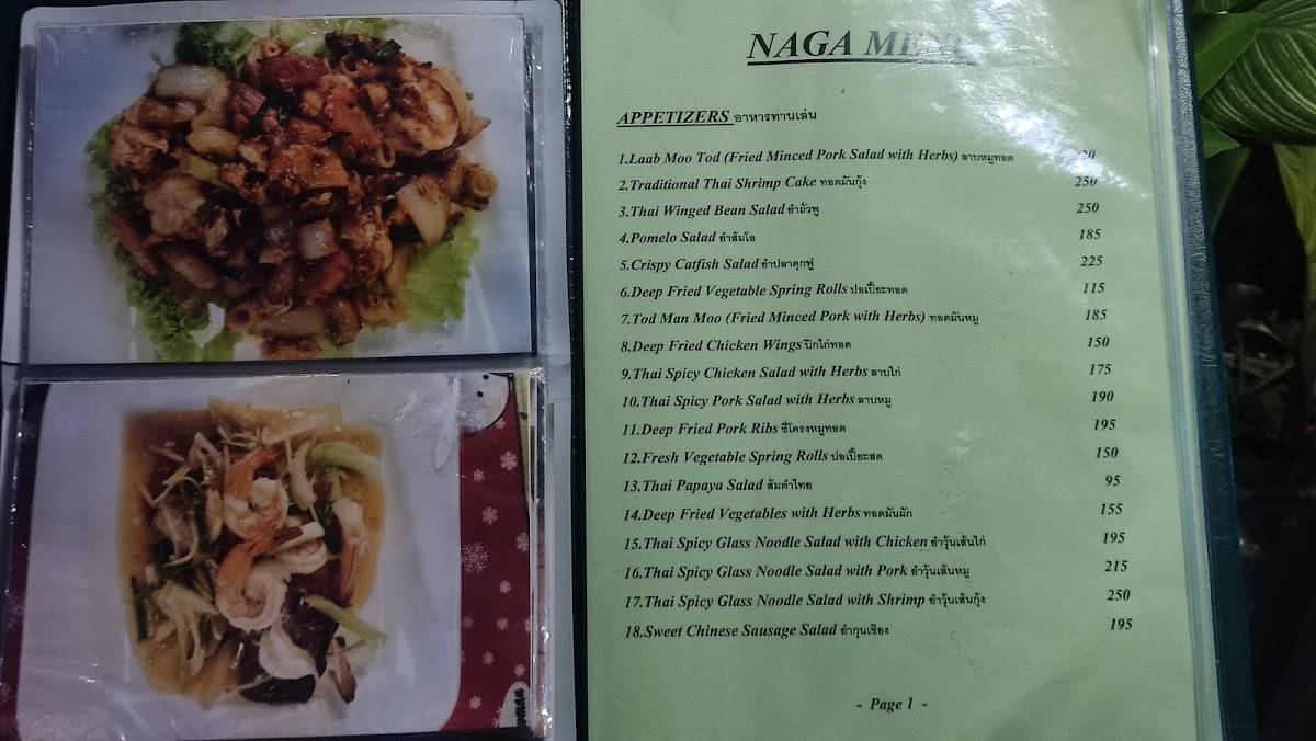 Menu at Naga Cafe, Bangkok, 170 6-7 Thanon Suan Phlu