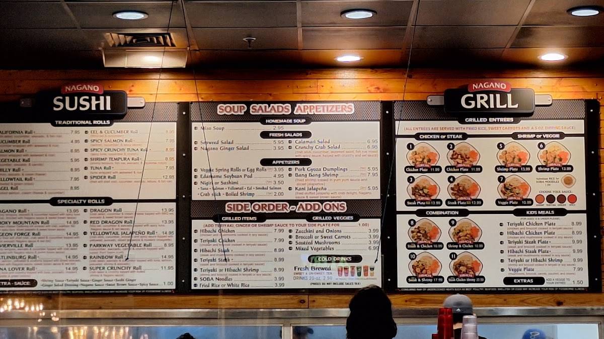 Menu at Nagano Japanese Grill restaurant, Sevierville