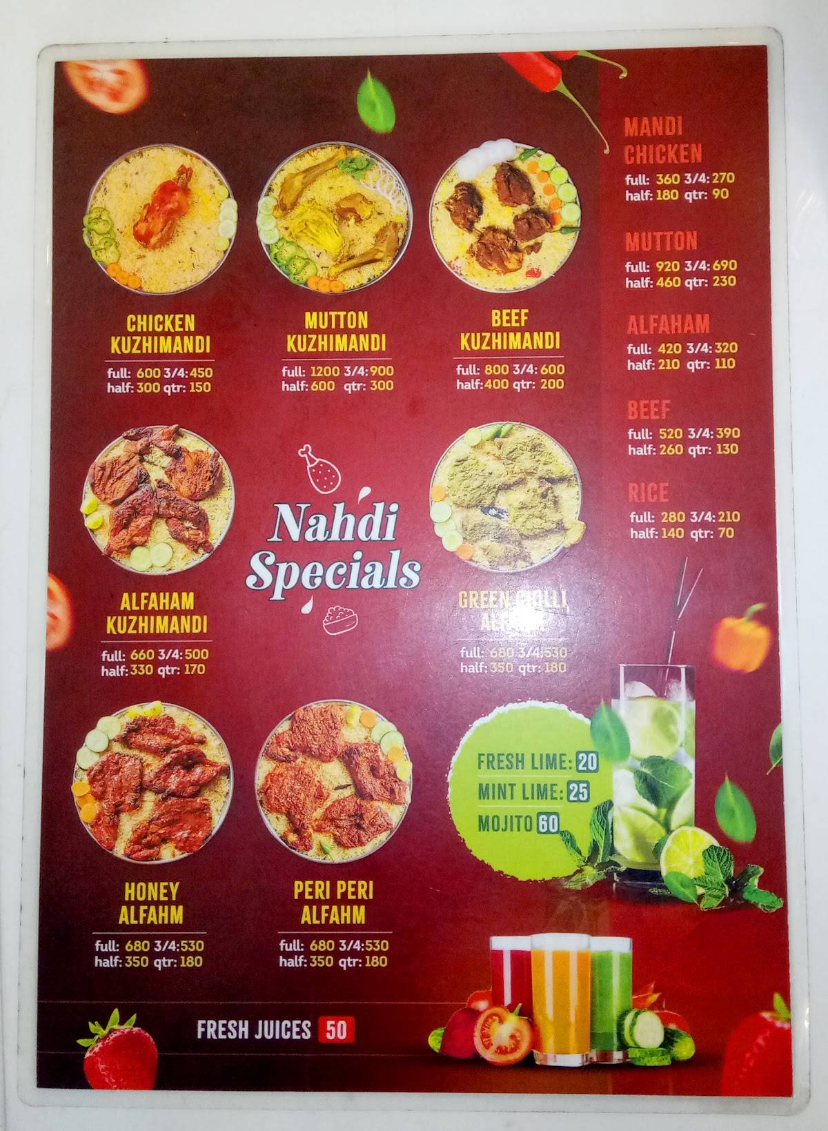Menu at Nahdi Mandi Restaurant Thrissur, Thrissur