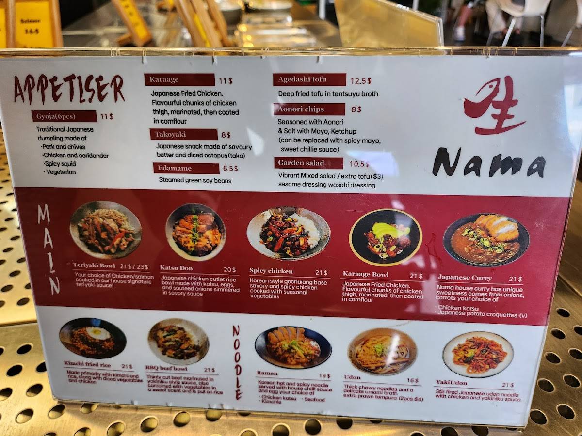 Menu at Nama sushi restaurant, Lyttelton