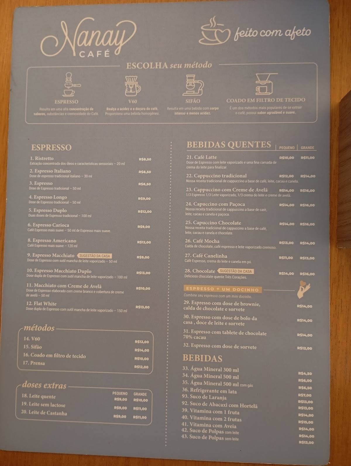 Menu em Nanay Café, Belém