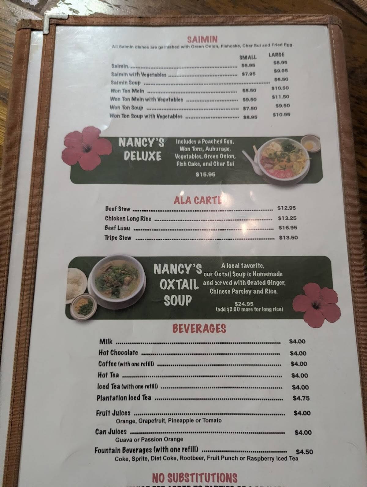 Menu at Nancy's Kitchen pub & bar, Waipahu, 94-1040 Waipio Uka St #14