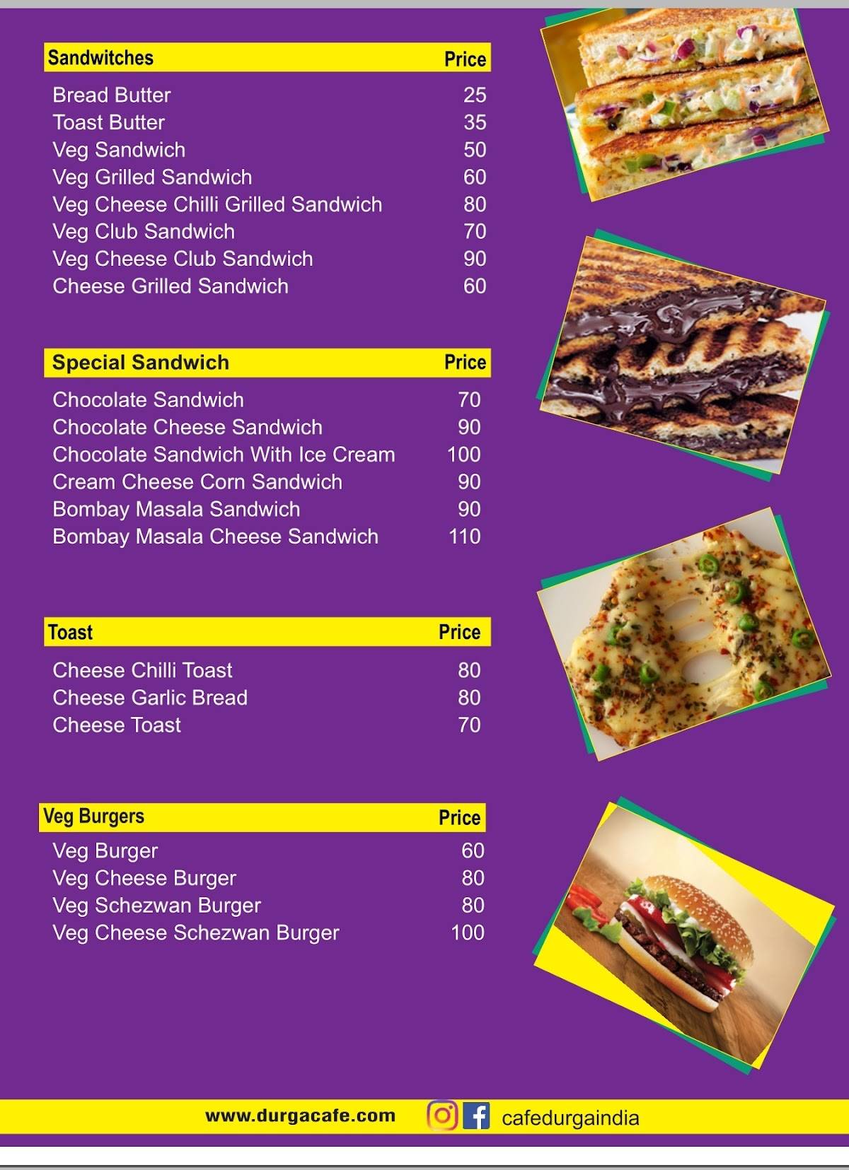 Menu at Cafe Durga, Nanded-Waghala