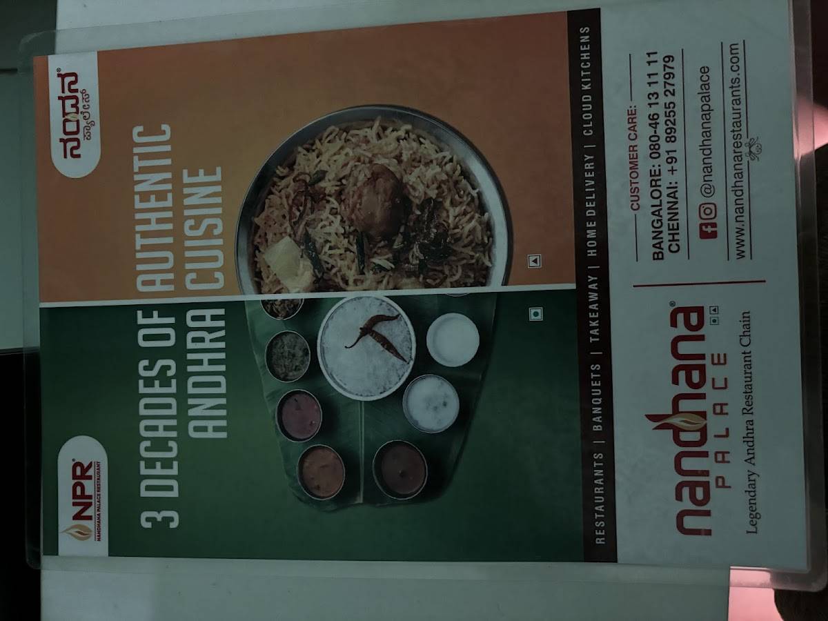 Menu at Nandhana Palace - Andhra Style - Attibele, Bengaluru