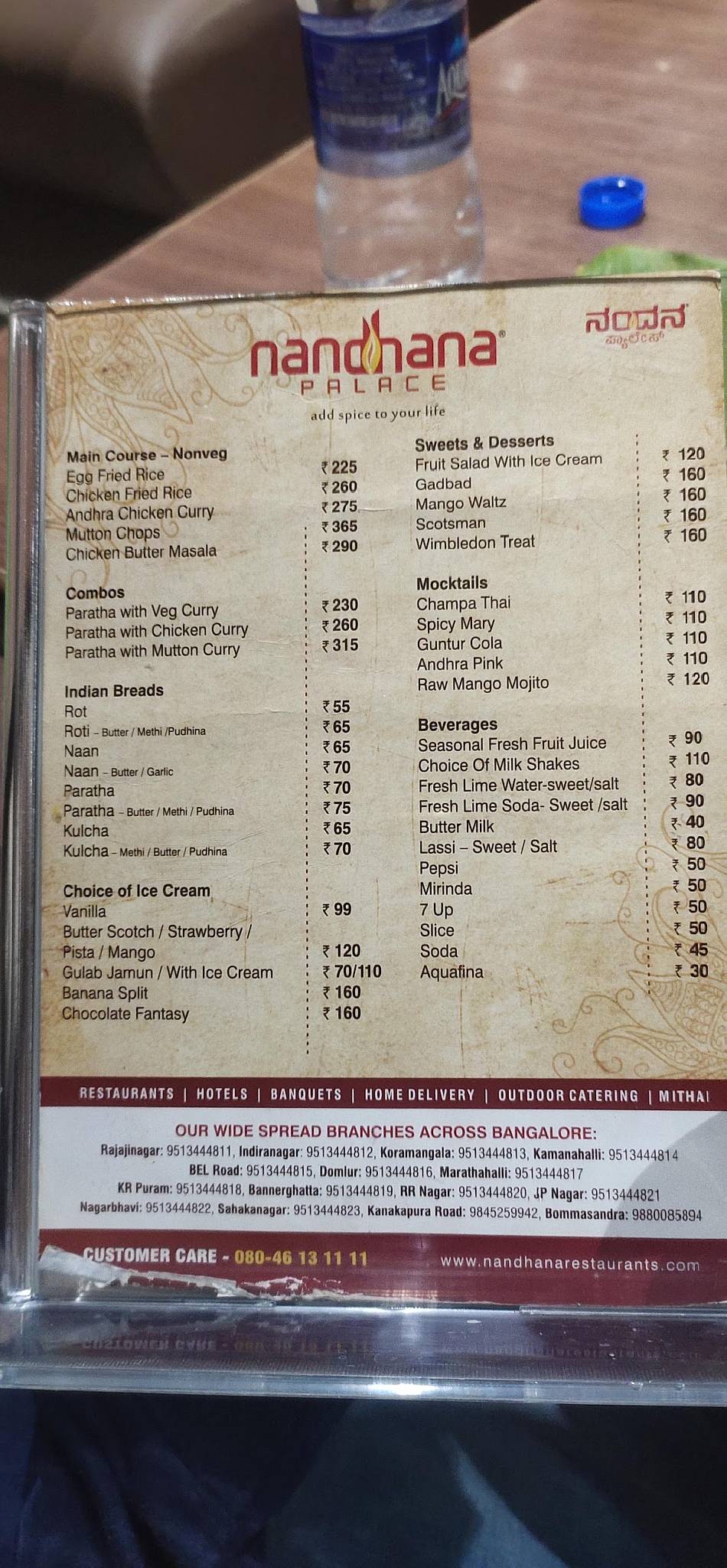Menu at Nandhana Palace - Andhra Style Restaurant - KR Puram, Bengaluru