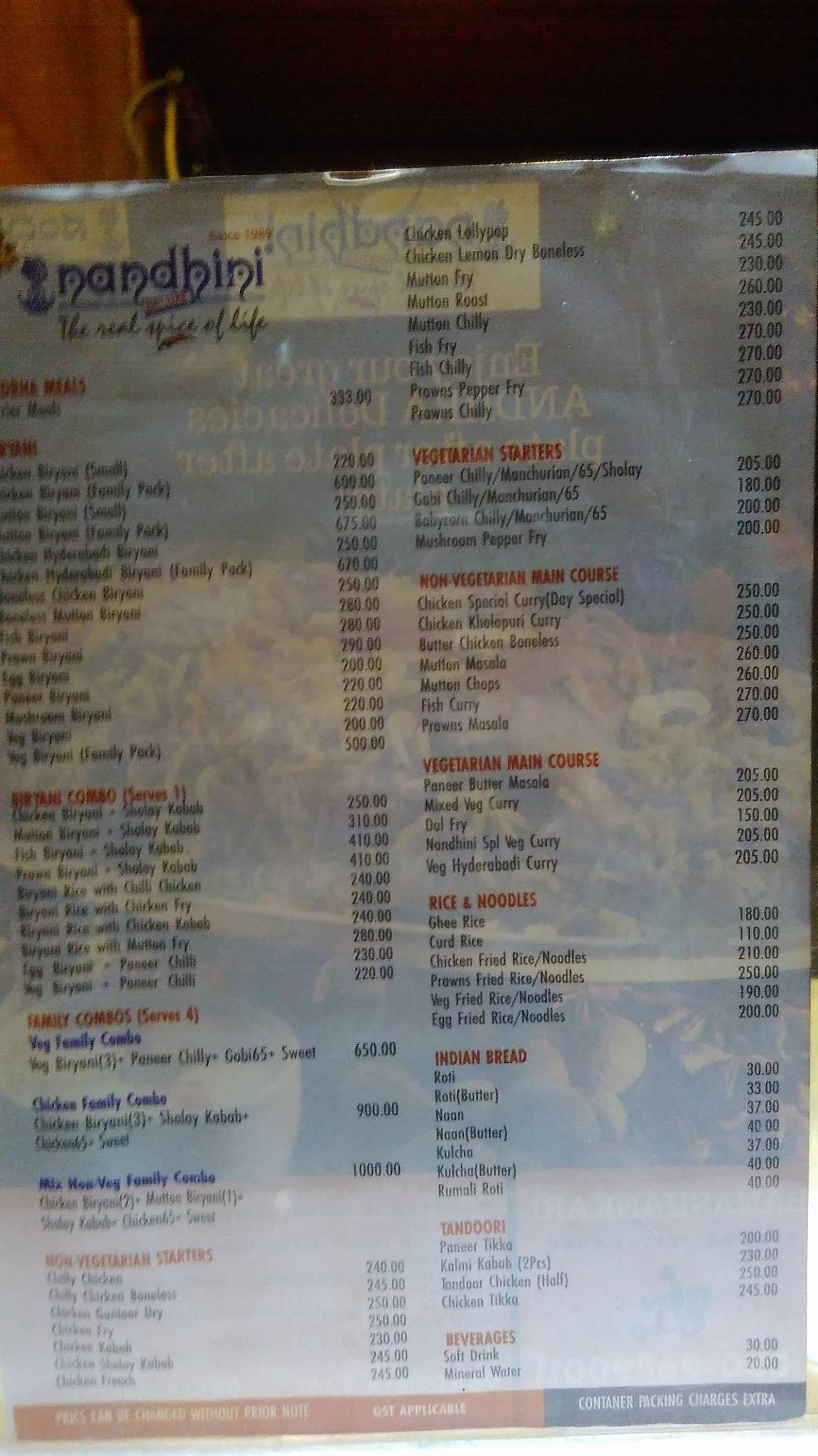 Menu at Nandhini Deluxe - Andhra Restaurant - Banashankari, Bengaluru, 108