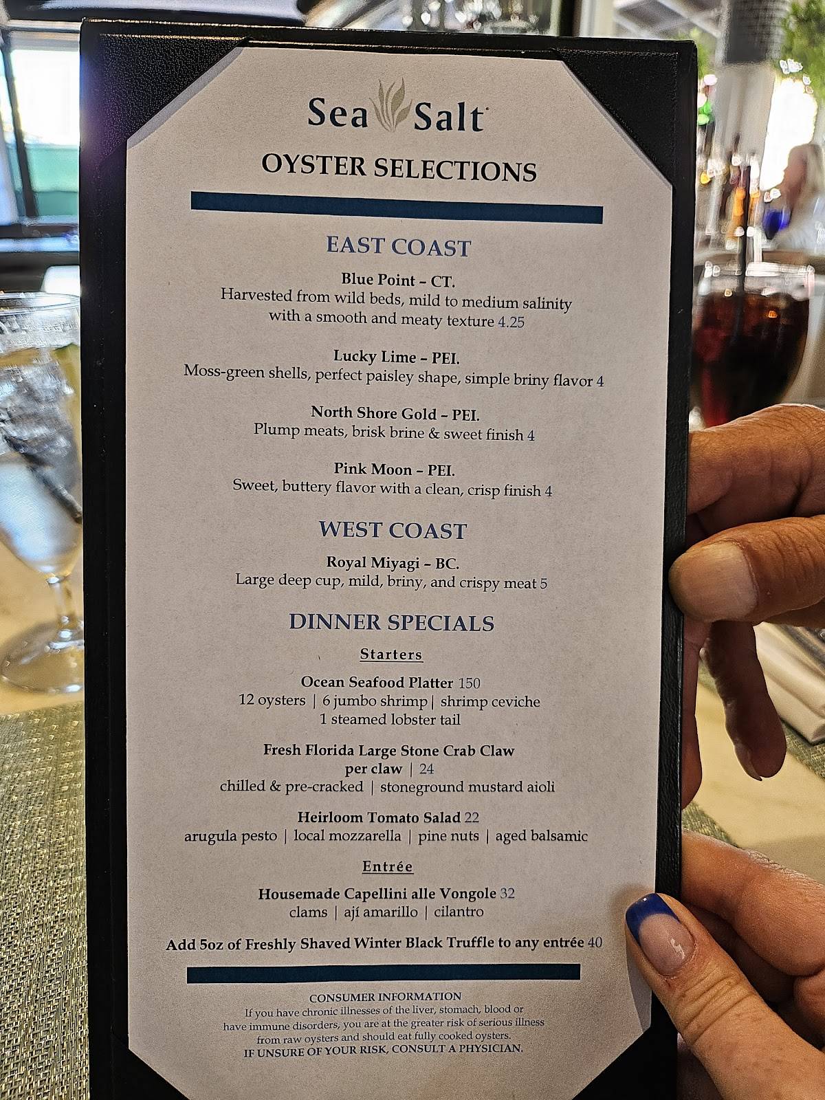 Menu at Sea Salt restaurant, Naples, 3rd St S