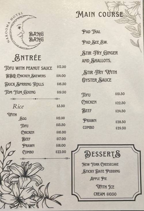 Menu at Narooma Hotel pub & bar, Narooma