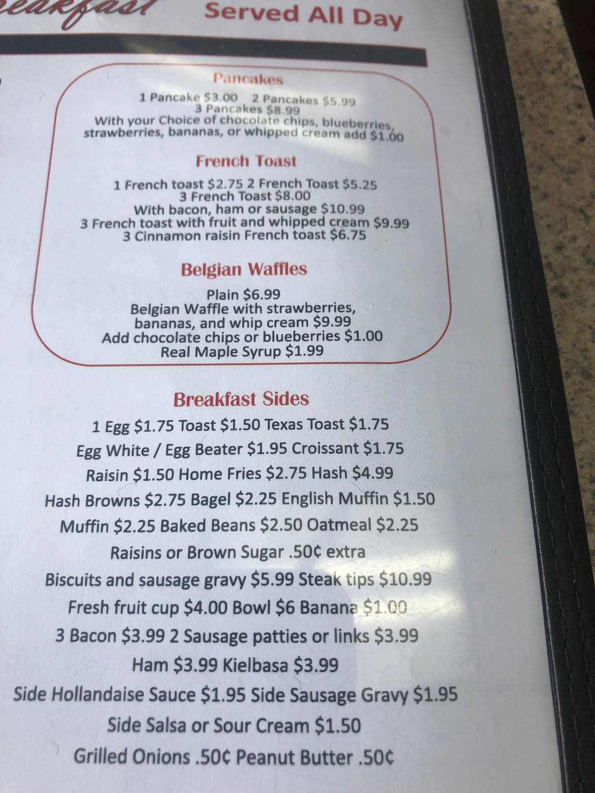 Menu at Temple Street Diner restaurant, Nashua