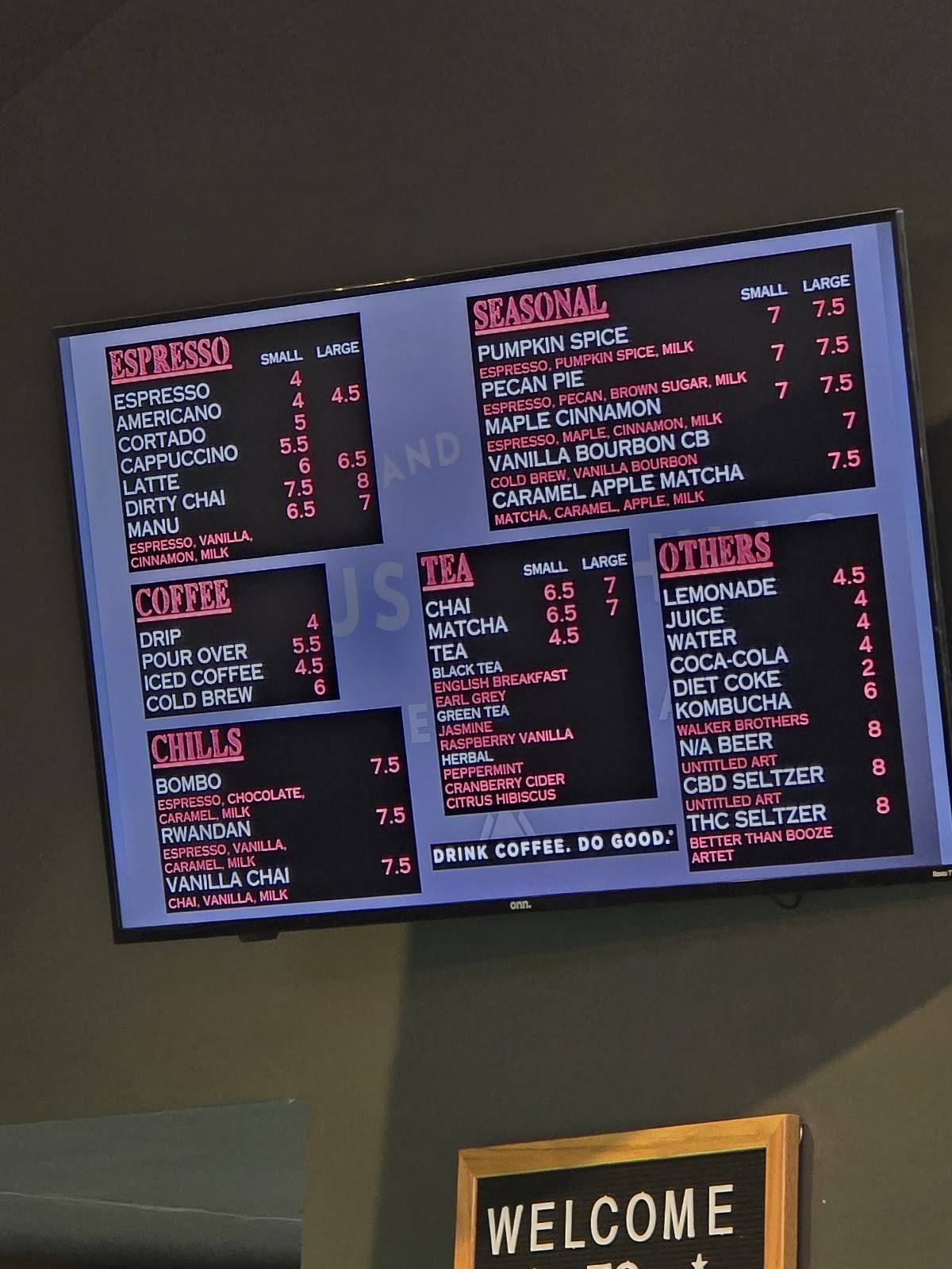 Menu at Land of a Thousand Hills Coffee cafe, Nashville
