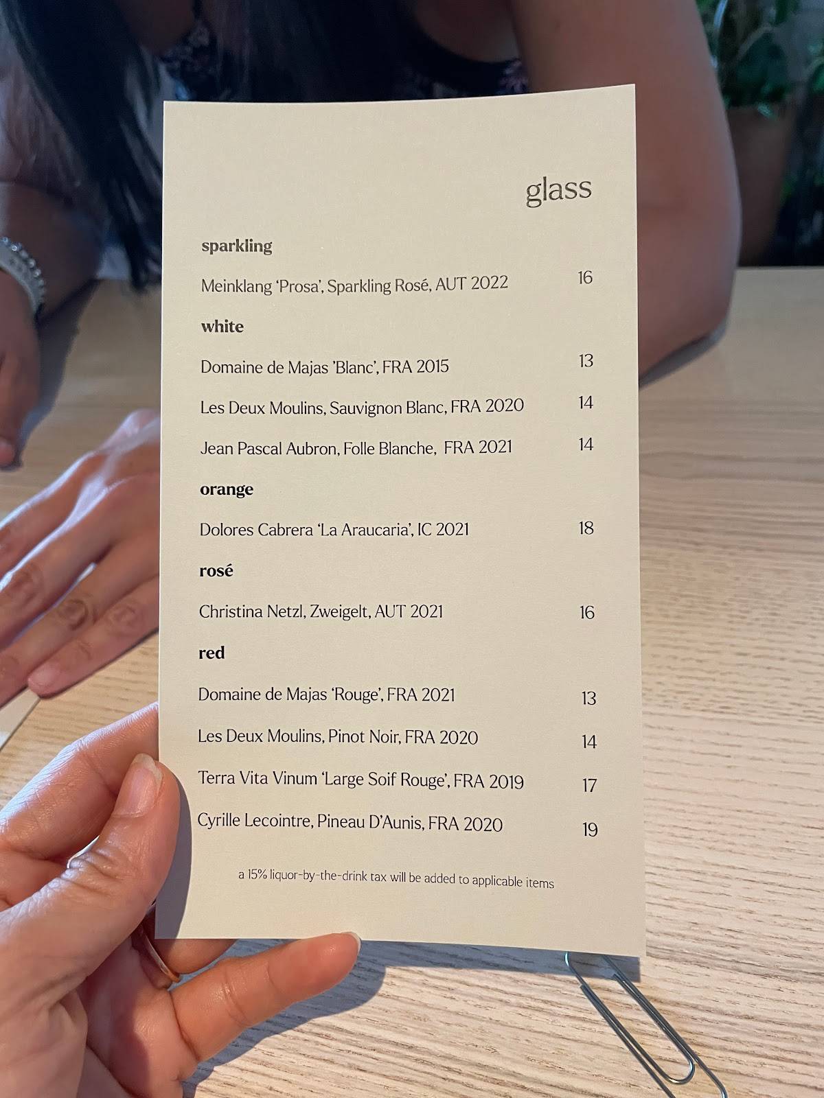 Menu at Locust restaurant, Nashville