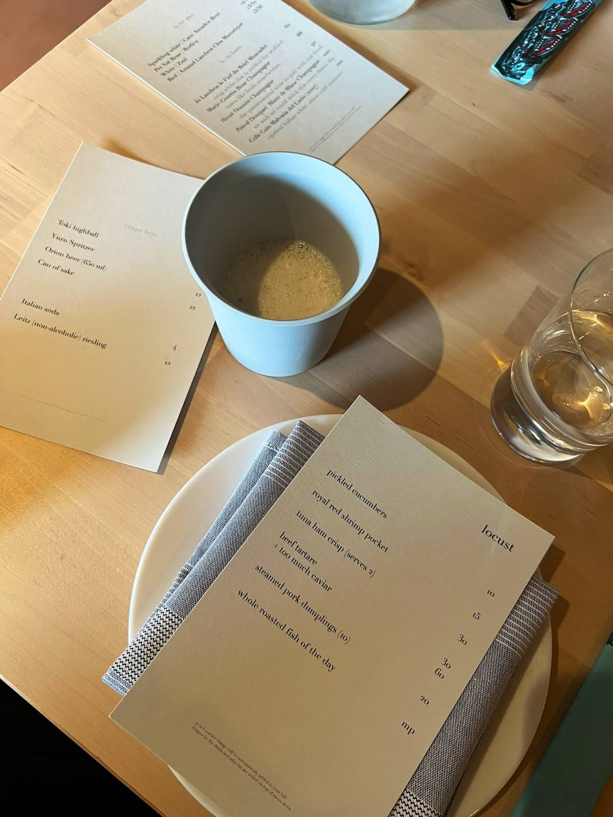 Menu at Locust restaurant, Nashville