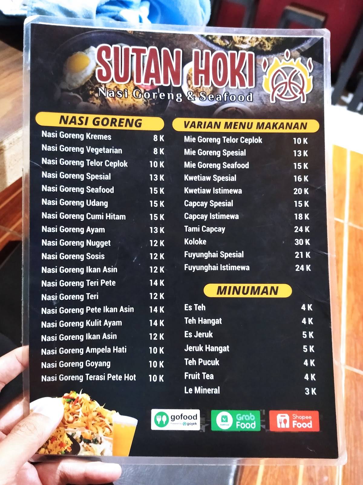 Menu at Nasi Goreng Sutan Hoki Cab. Galunggung restaurant, Malang