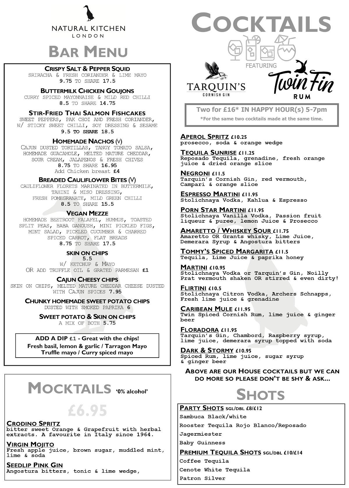 Menu at Natural Kitchen restaurant, London, 15-17 Nevill Ln