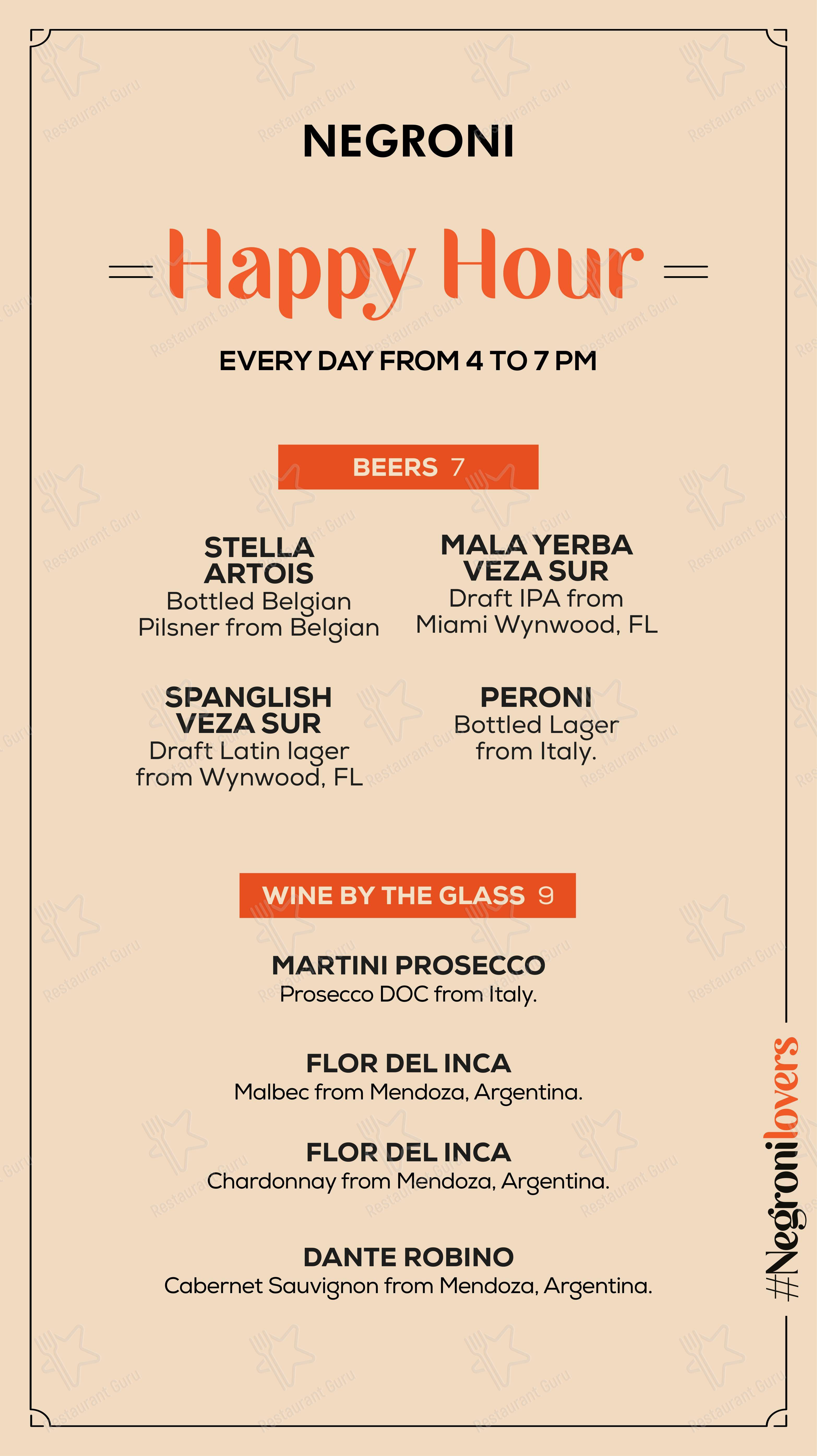 Menu at Negroni Bistro & Sushi Bar, Miami
