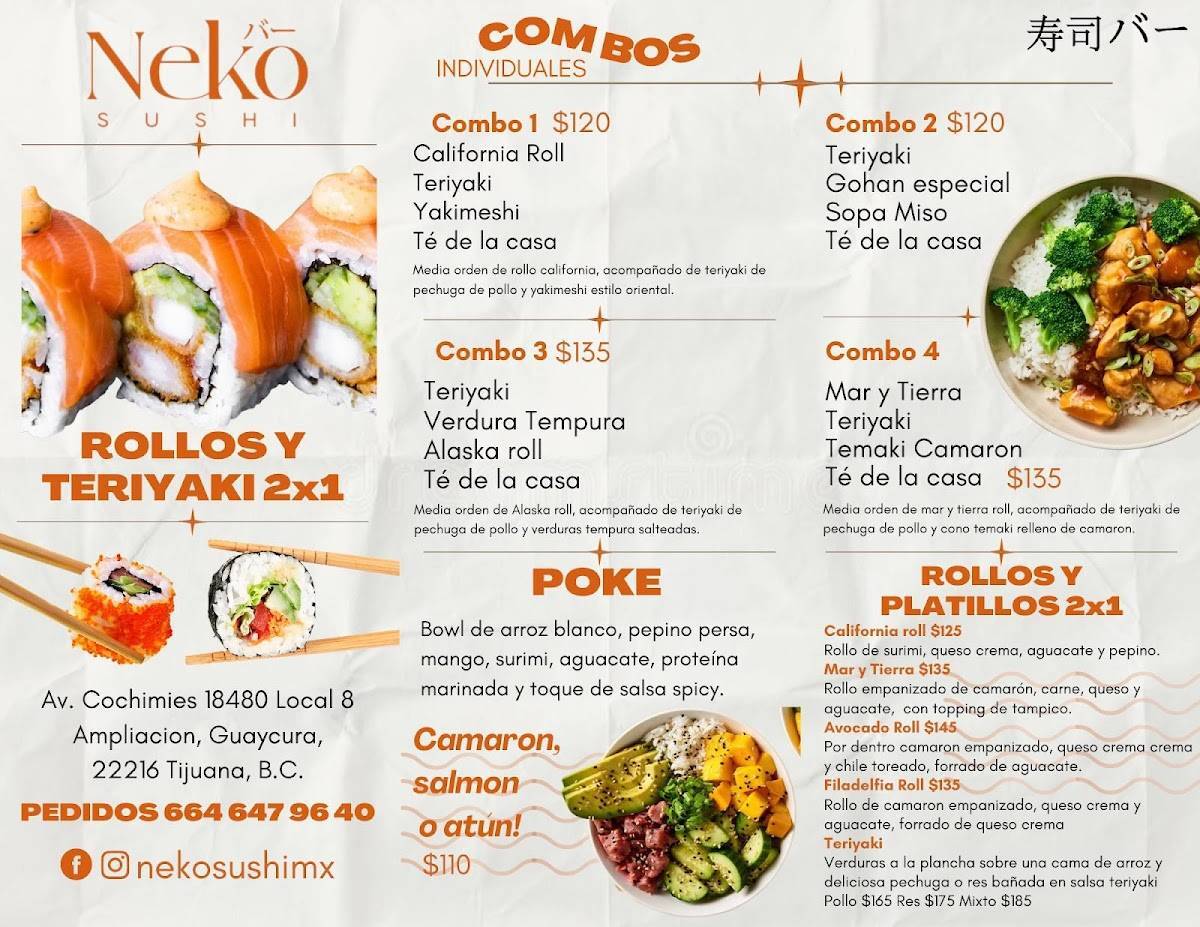 Carta del restaurante Neko Sushi, Tijuana