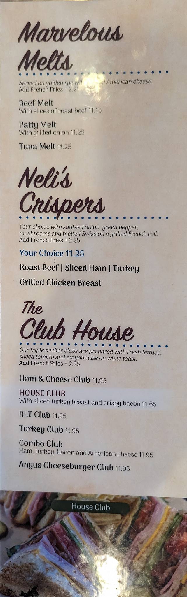 Menu at Neli's Restaurant, South Beloit