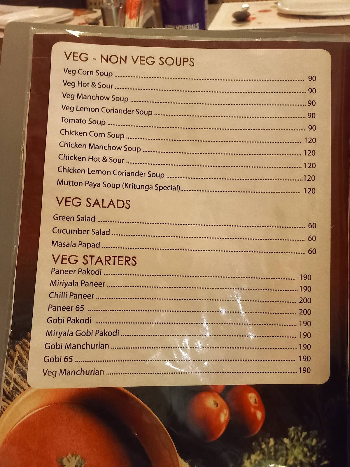Menu at Kritunga Restaurant, Nellore