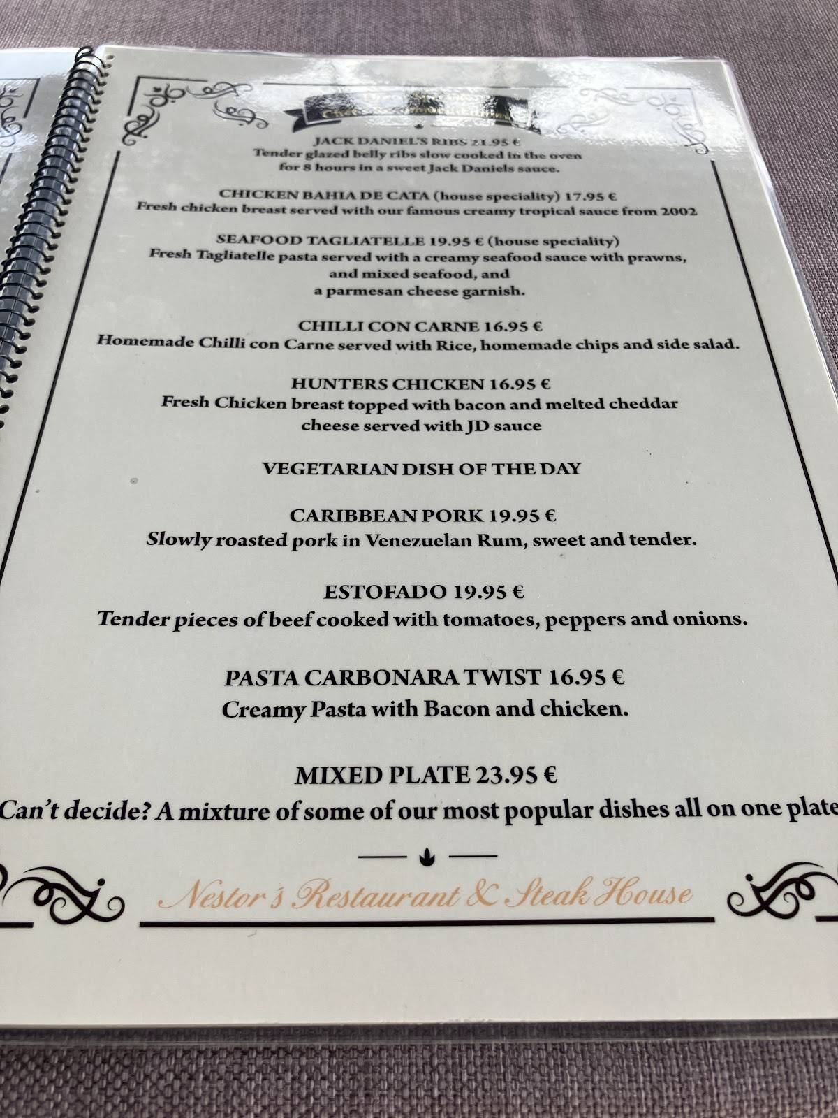 Menu at Nestor's Restaurant & Steakhouse, Castillo Caleta de Fuste