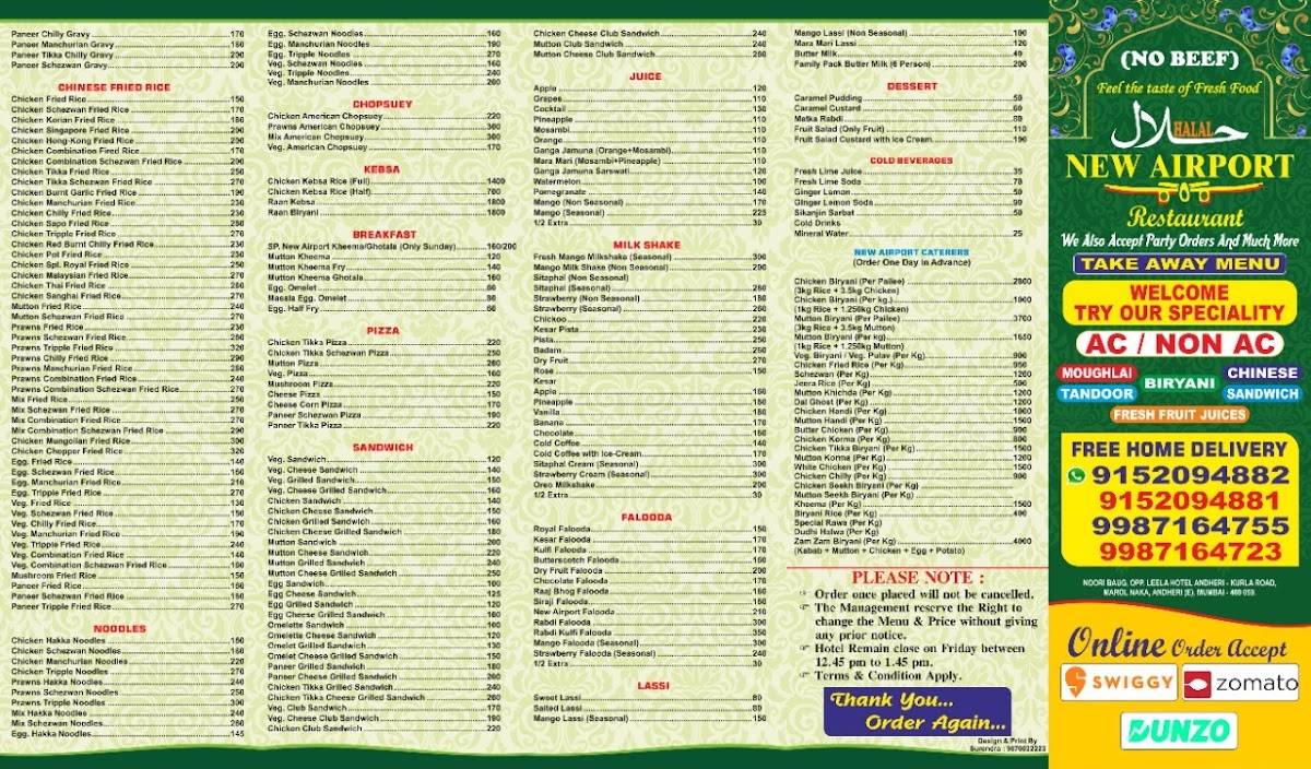 Menu at New Airport Restaurant, Mumbai, Noori Baugh