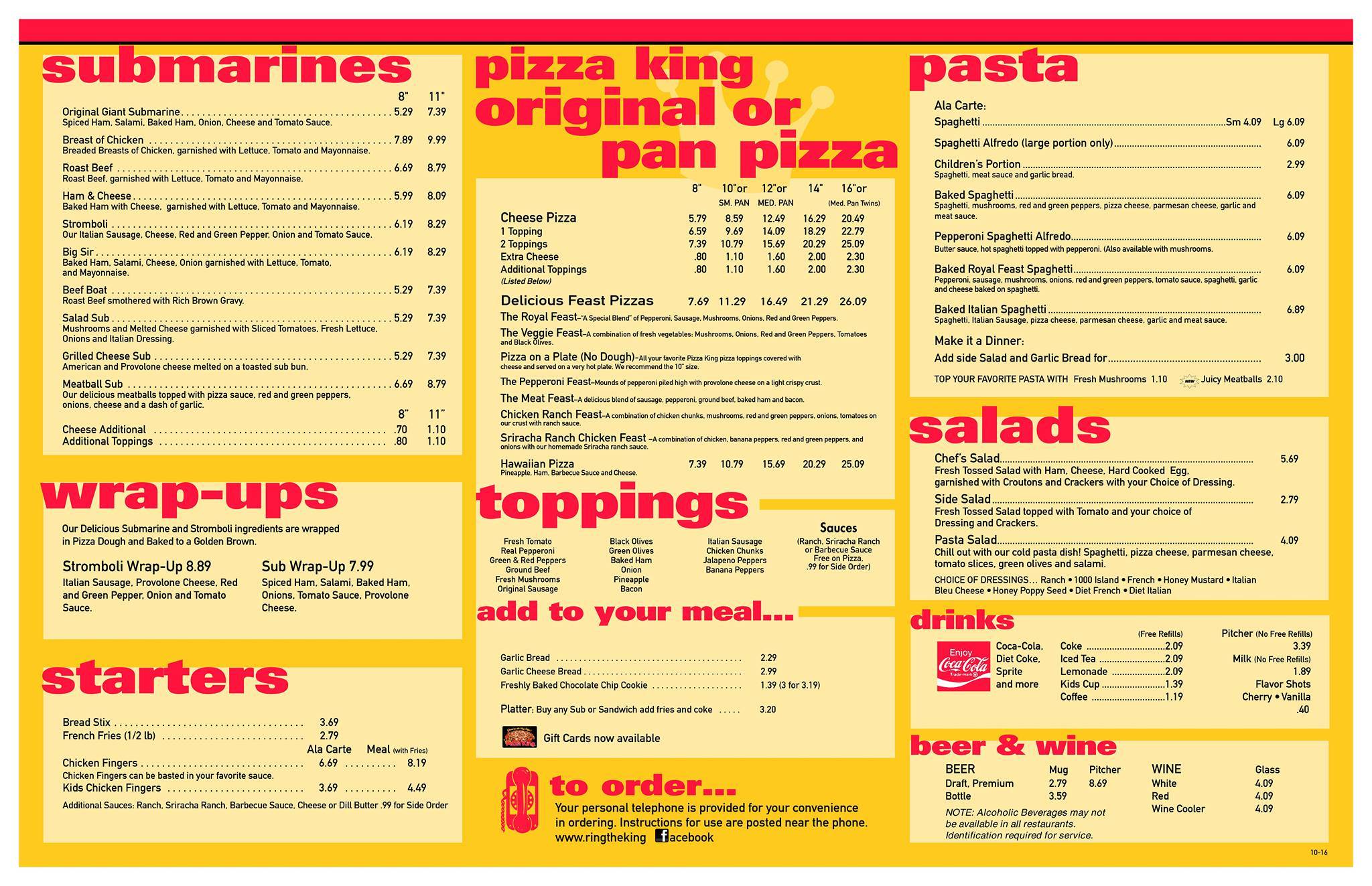 Menu at Pizza King pizzeria, New Albany, Charlestown Rd
