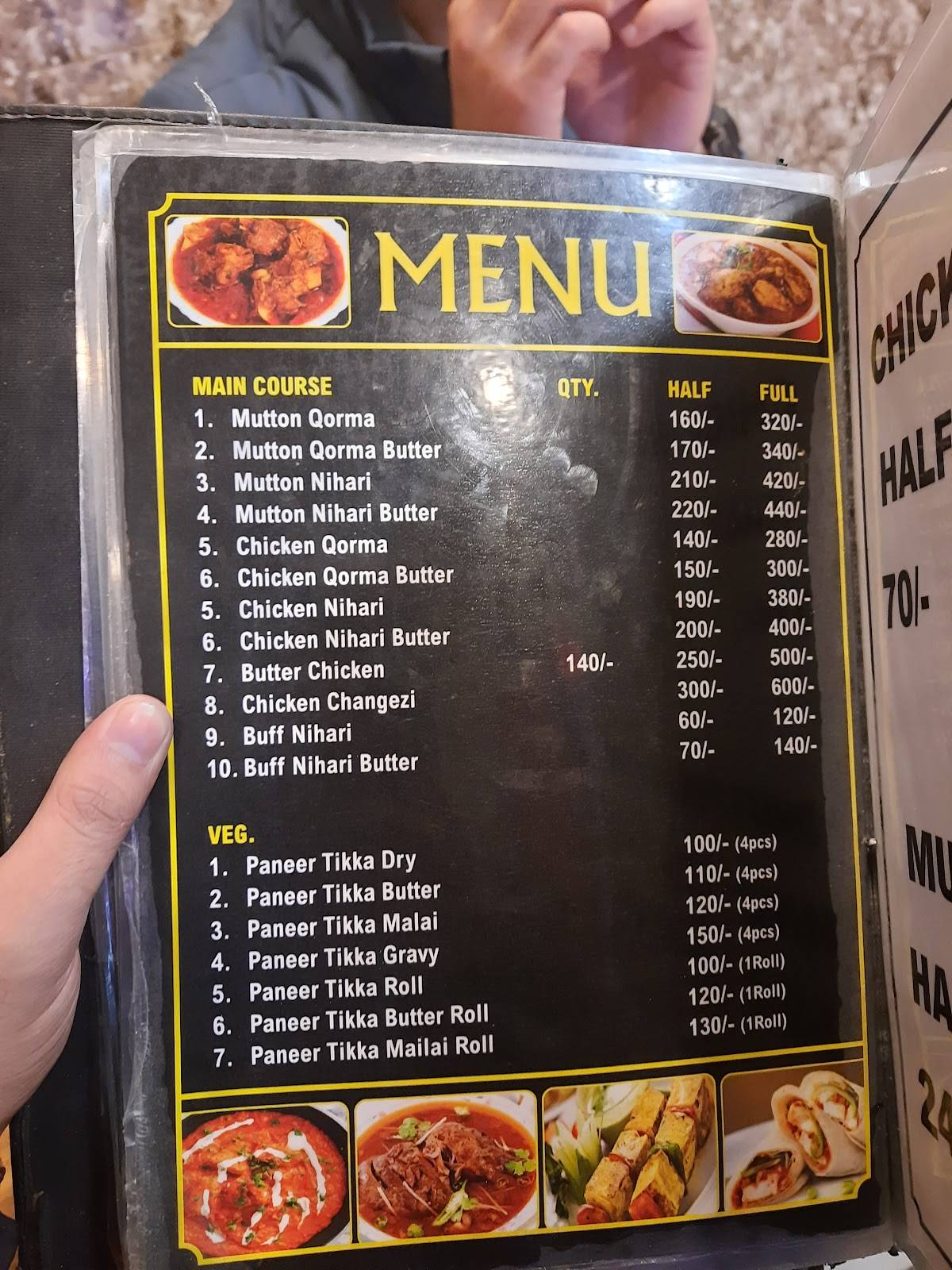 Menu at Ghalib Kabab Corner, New Delhi