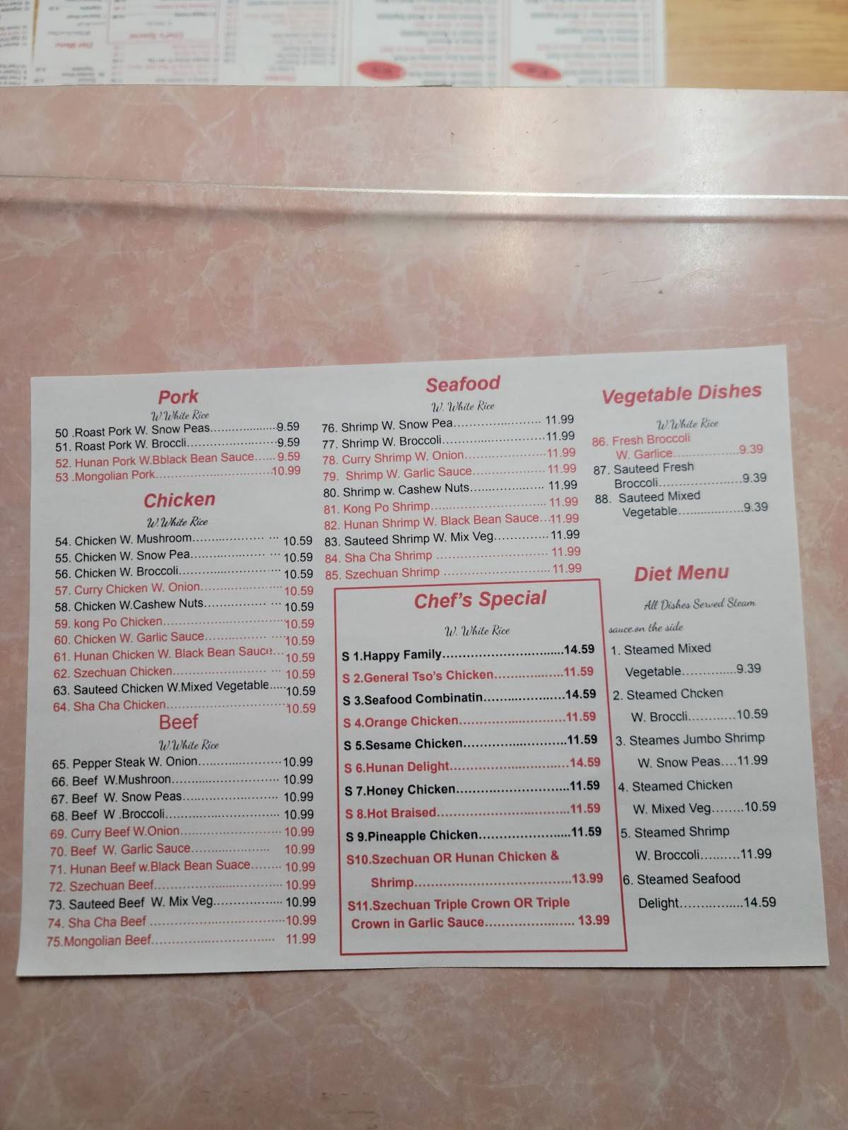Menu at New Garden restaurant, Eldon