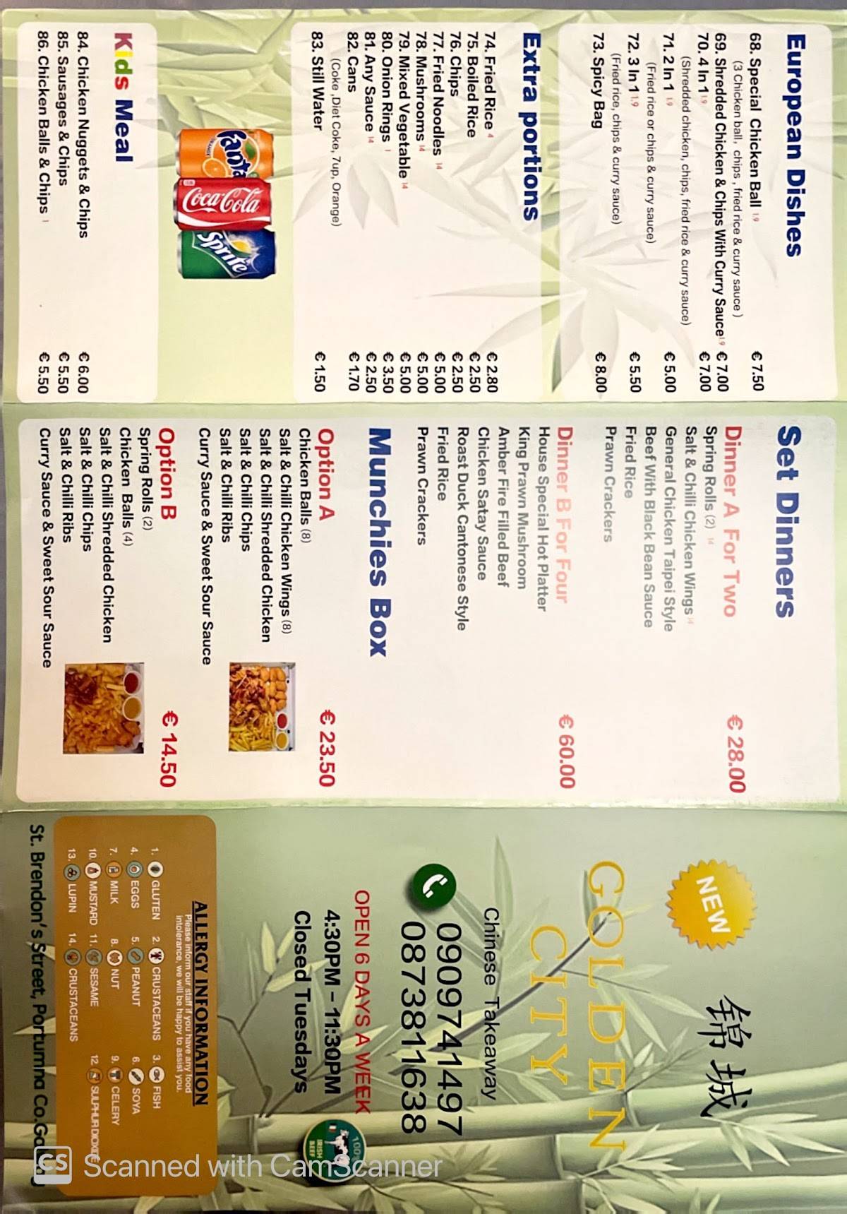 Menu at New Golden City Chinese restaurant, Portumna