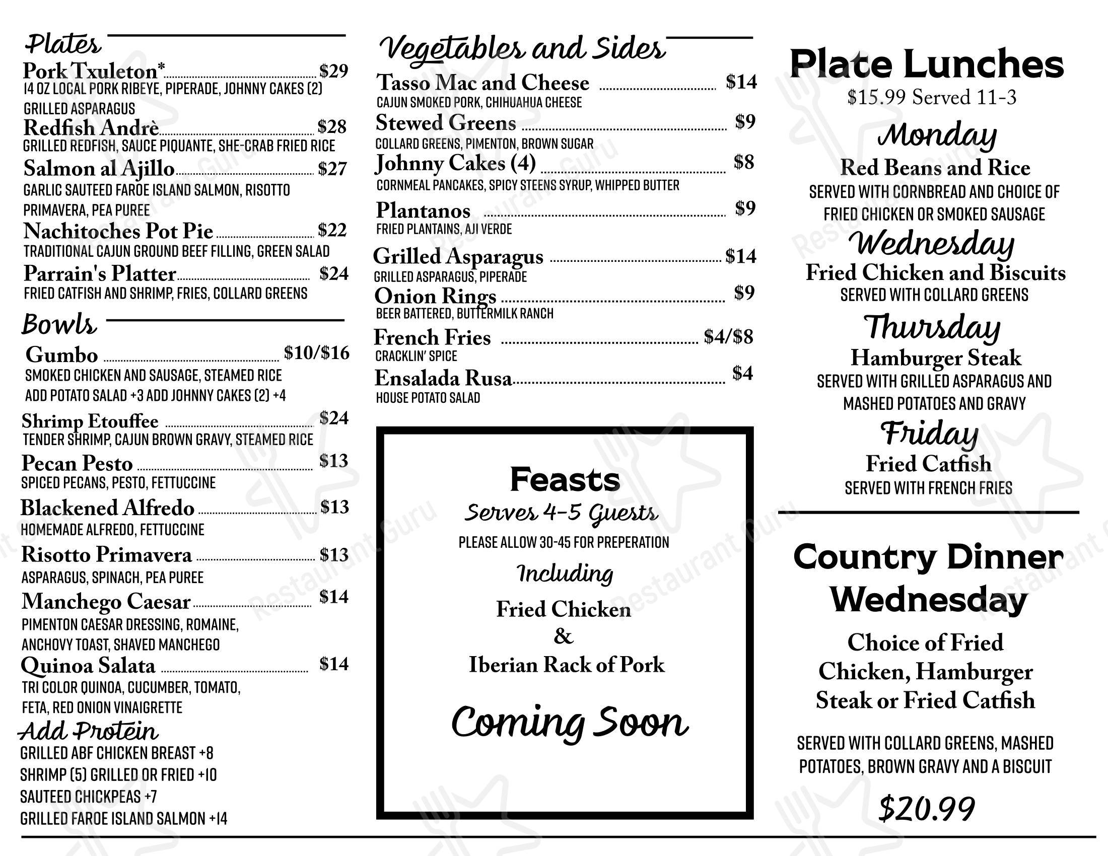 Menu at New Iberia Kitchen pub & bar, Sperryville