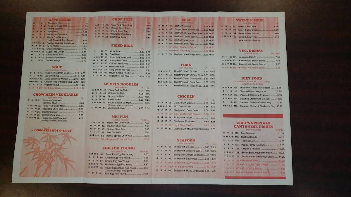 Menu at New Ling Ling Chinese Restaurant, Warren