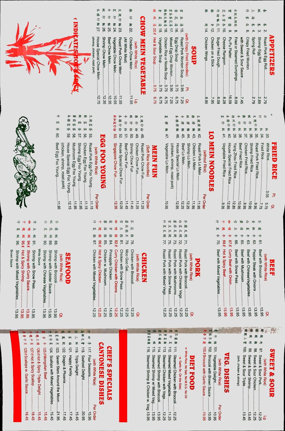 Menu at New Ling Ling Chinese Restaurant, Warren