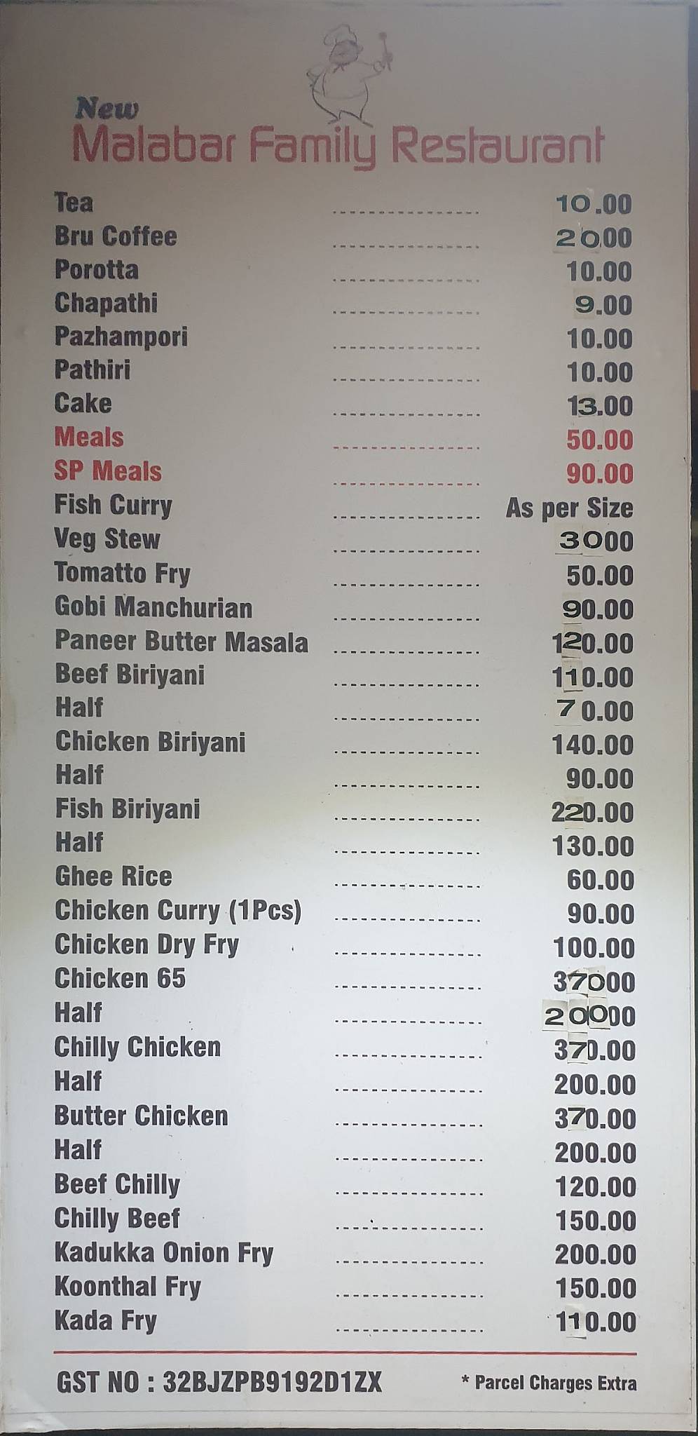Menu at New Malabar Family Restaurant, Kozhikode