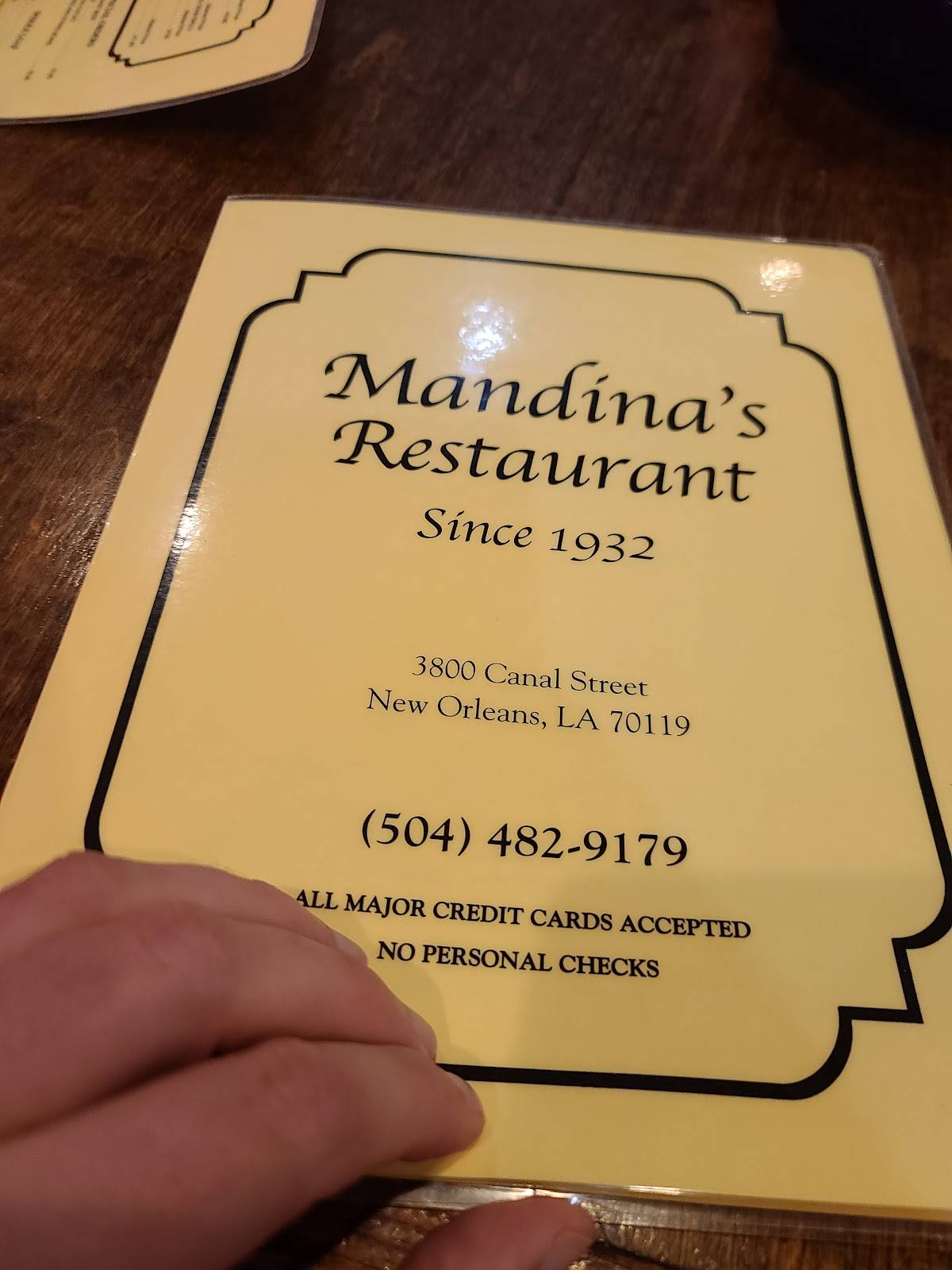 Menu at Mandina's Restaurant, New Orleans