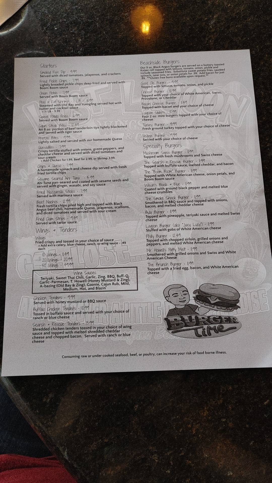 Menu at Lost Lagoon Wings and Grill restaurant, New Smyrna Beach, N ...