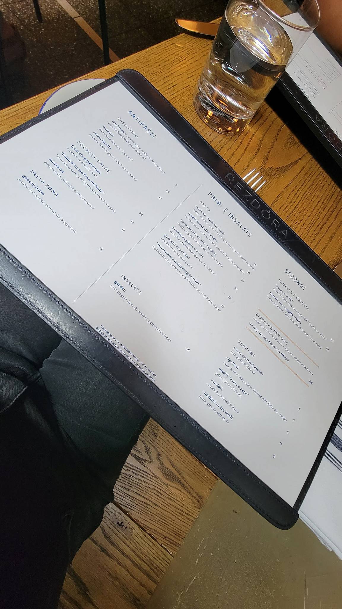 Menu at Rezdôra restaurant, New York City