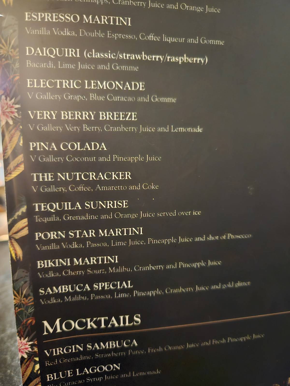 Menu at Sambuca Quayside Newcastle restaurant, Newcastle upon Tyne