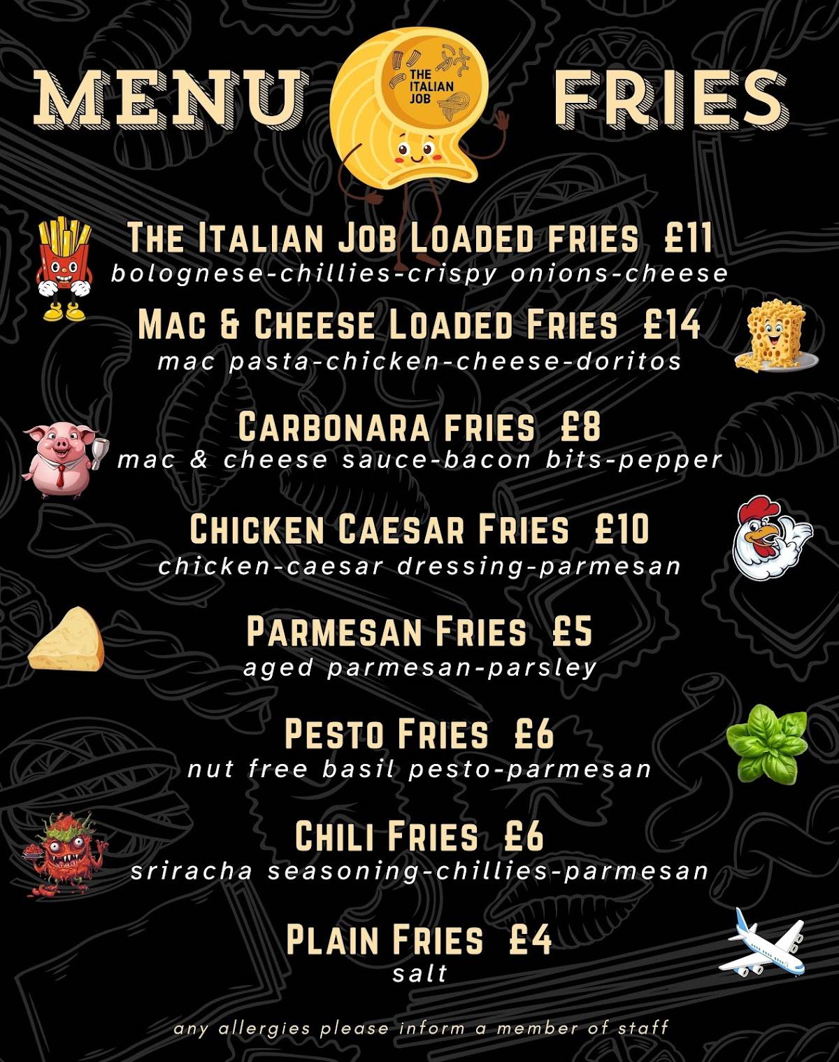 Menu at The Italian Job restaurant, Newport