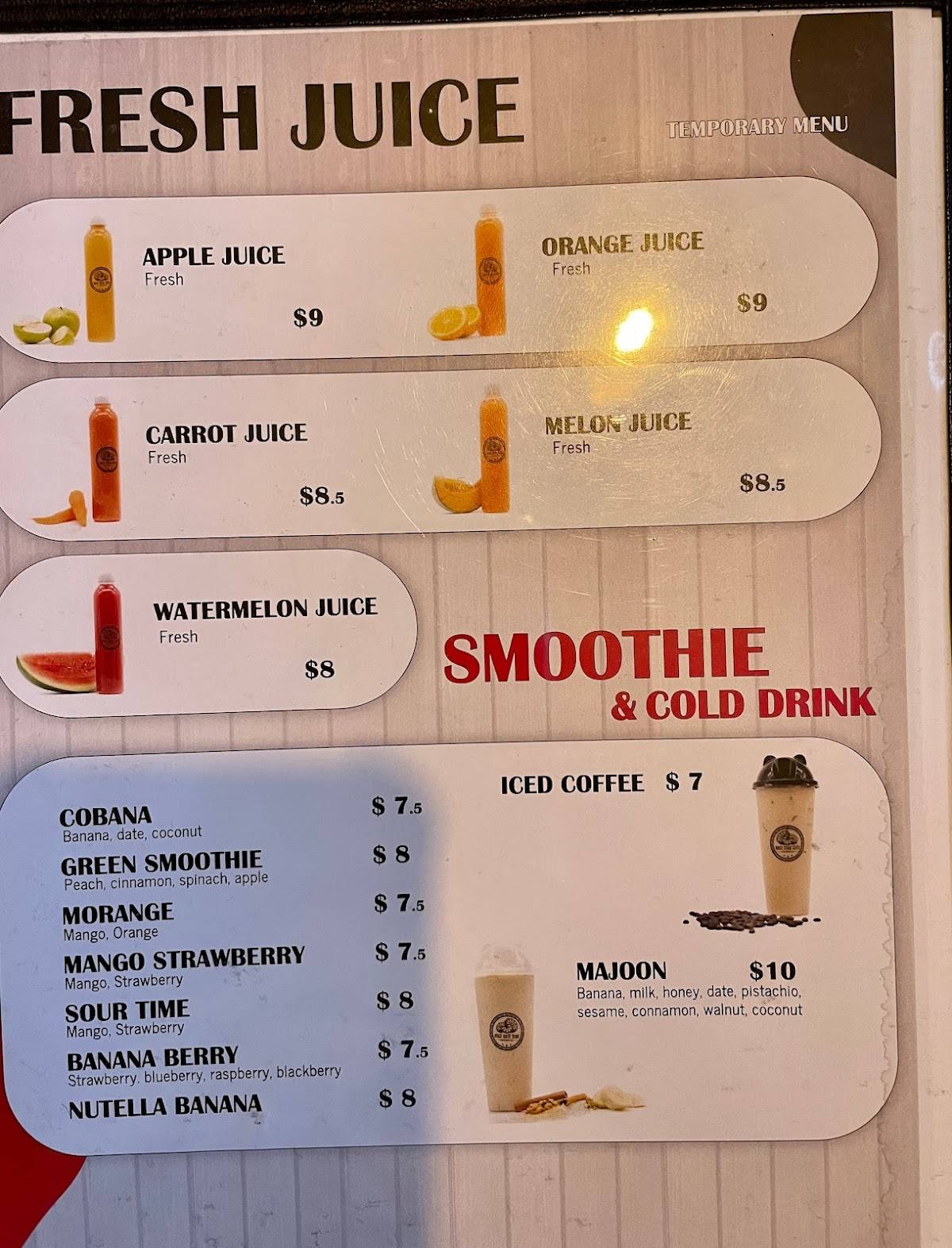 Menu at Next Stop Cafe, Winnipeg