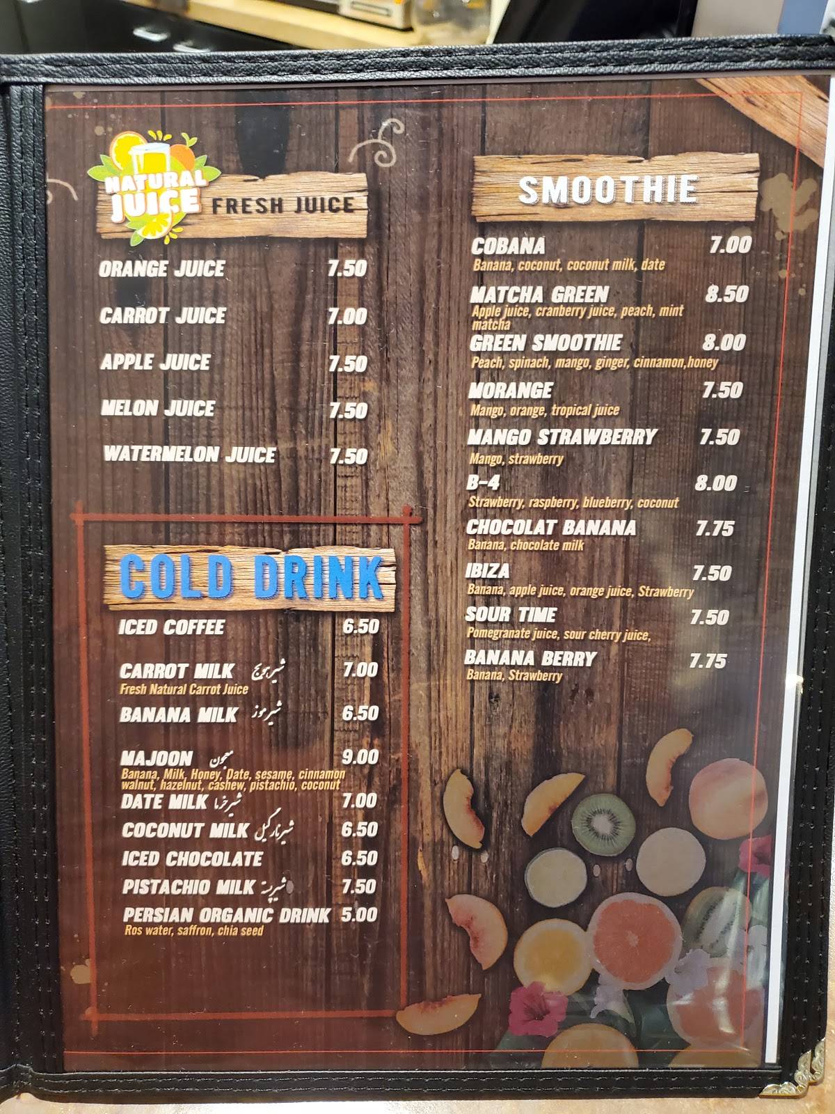 Menu at Next Stop Cafe, Winnipeg