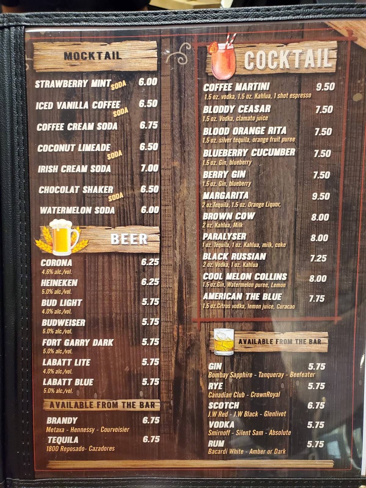 Menu at Next Stop Cafe, Winnipeg