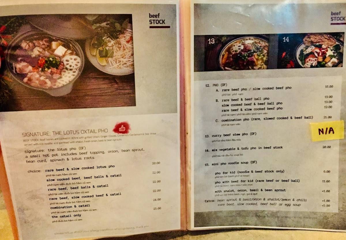 Menu at Nguyen Garden Vietnamese Noodle House restaurant, Marrickville