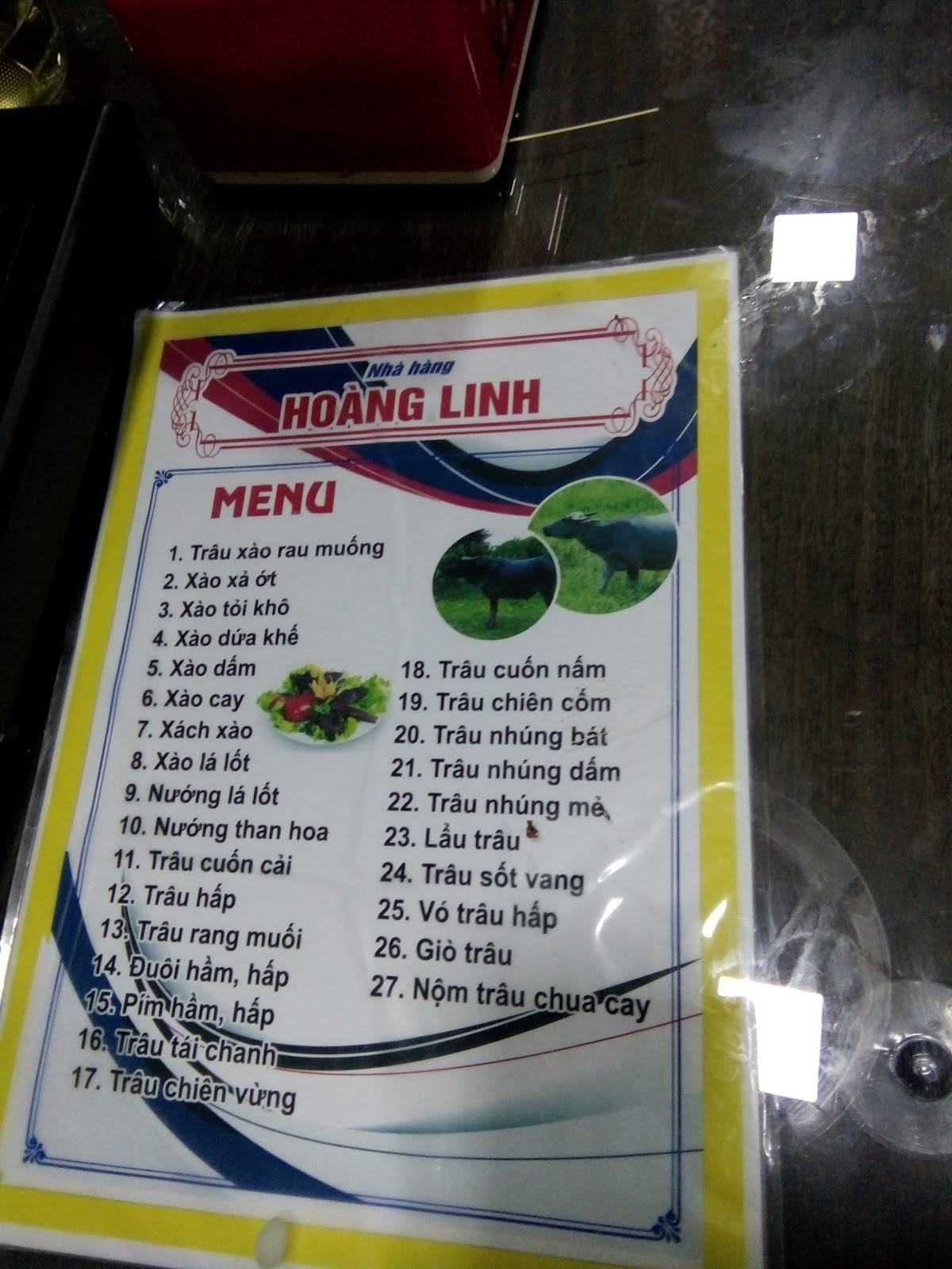 Menu at Nhà Hàng Hoàng Linh restaurant, Ha Long