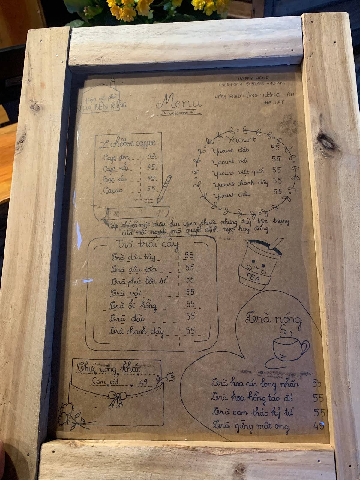 Menu at Nhà Bên Rừng, Dalat