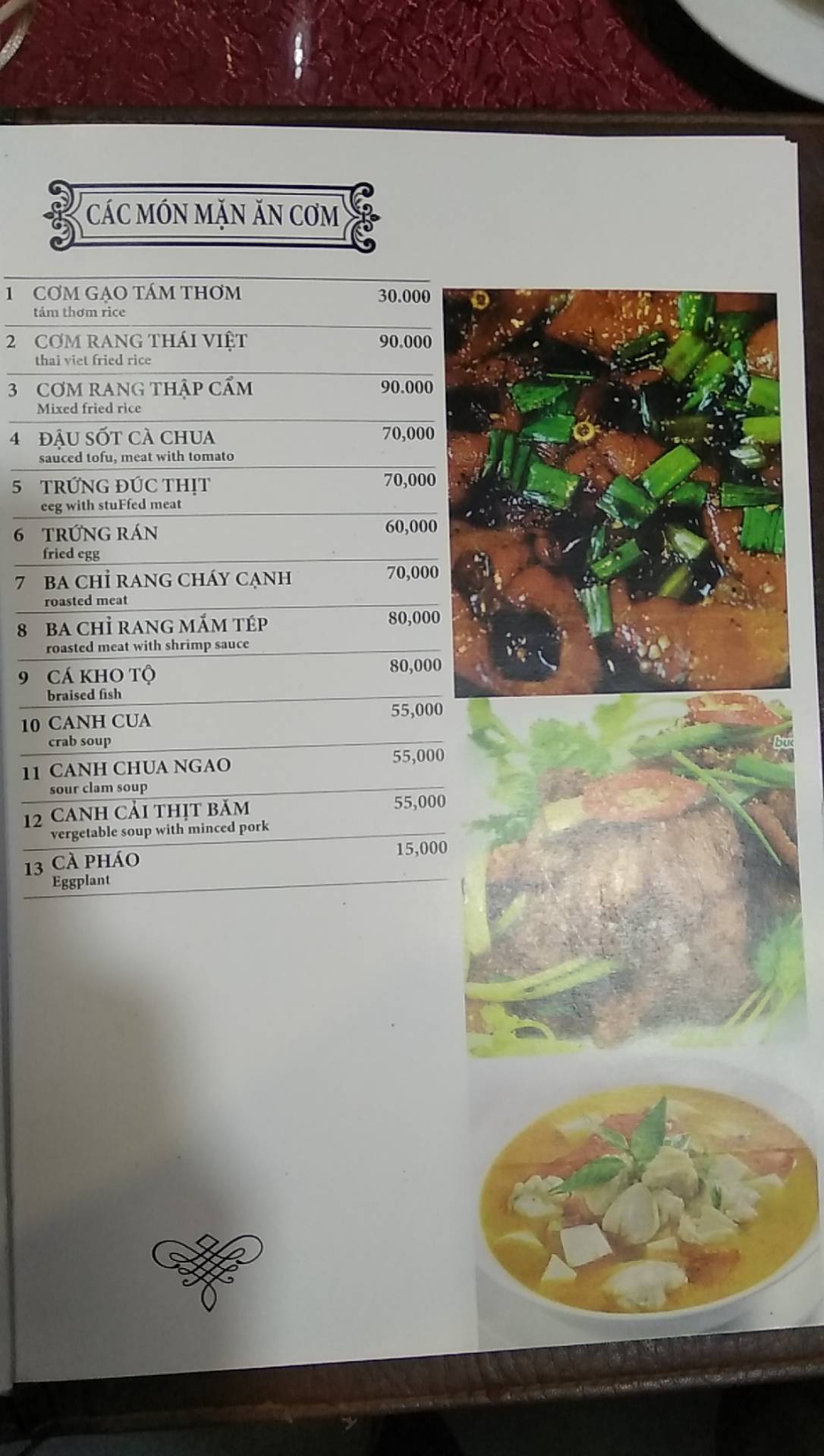 Menu at Nhà Hàng Thái Việt restaurant, Thai Nguyen