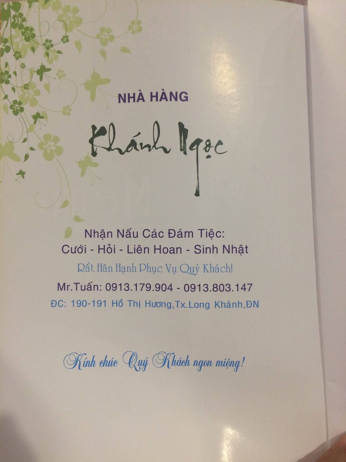 Menu at Nhà hàng Hoa viên Khánh Ngọc 2 restaurant, Vietnam, 190 - 191 ...