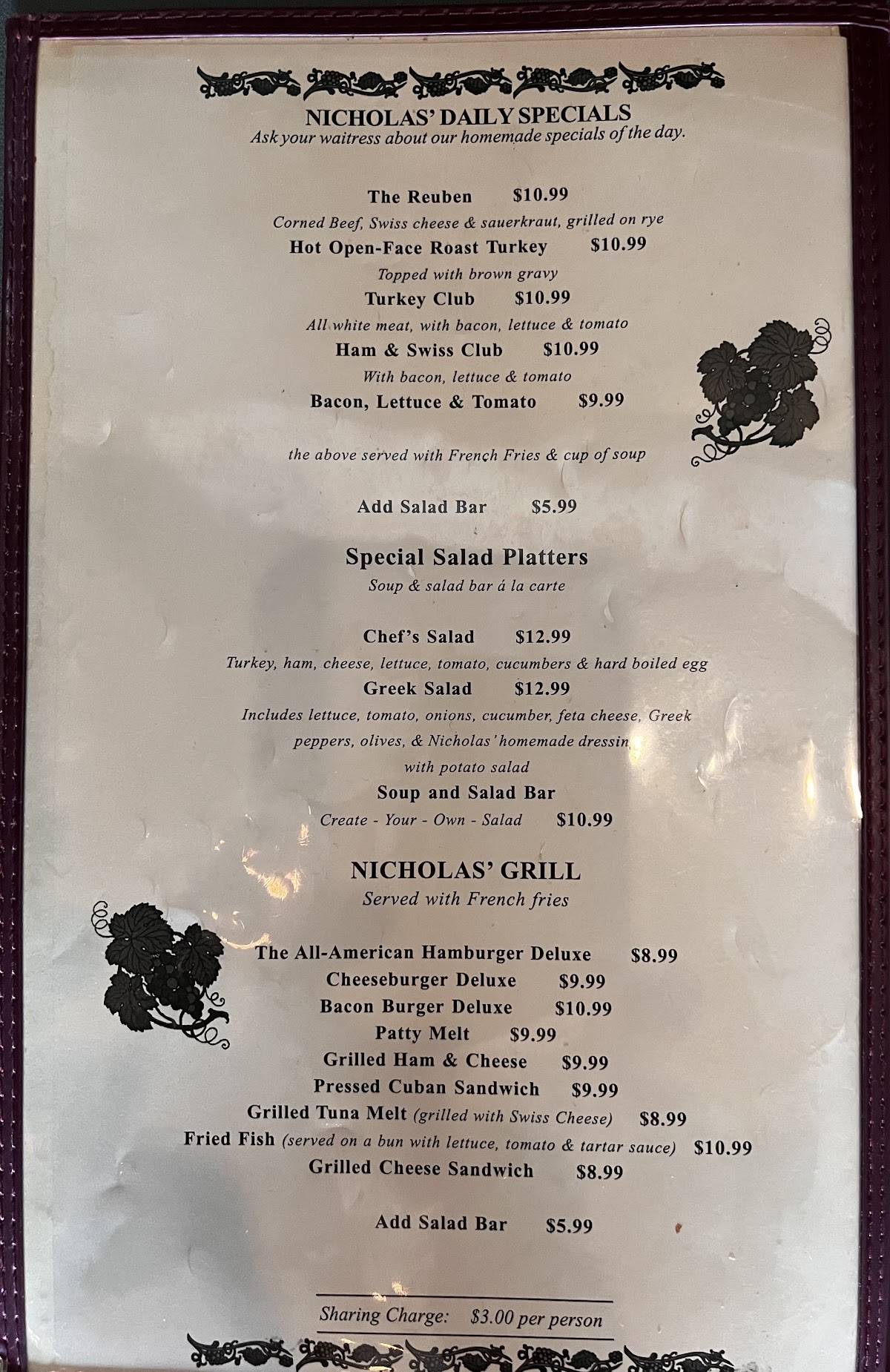 Menu at Nicholas' Family Restaurant, Wauchula